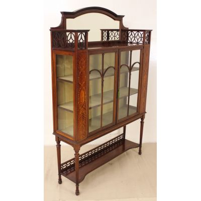 Intarsien Mahagoni Vitrine Edwardian Massivholz-SA1197