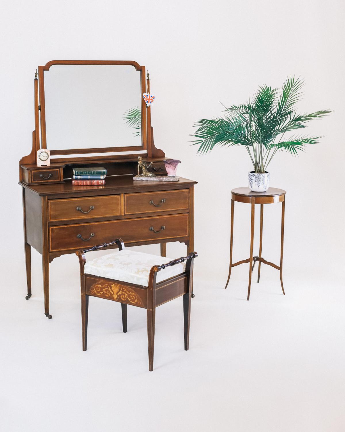 Original Edwardian Piano Chair, Hocker mit Fach-wh230708_171